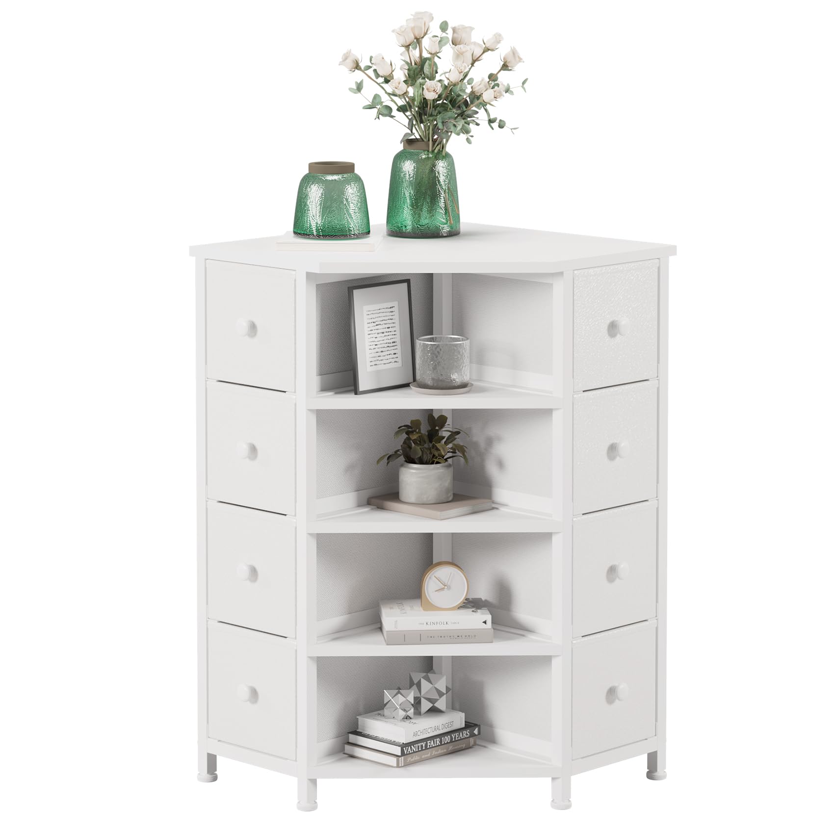 LUMTOK 8 Drawers Corner Dresser with Storage Fabric Drawers and Open ...