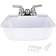 RecPro RV Rectangle Bathroom Sink (White) w/Brushed Nickel Teapot ...