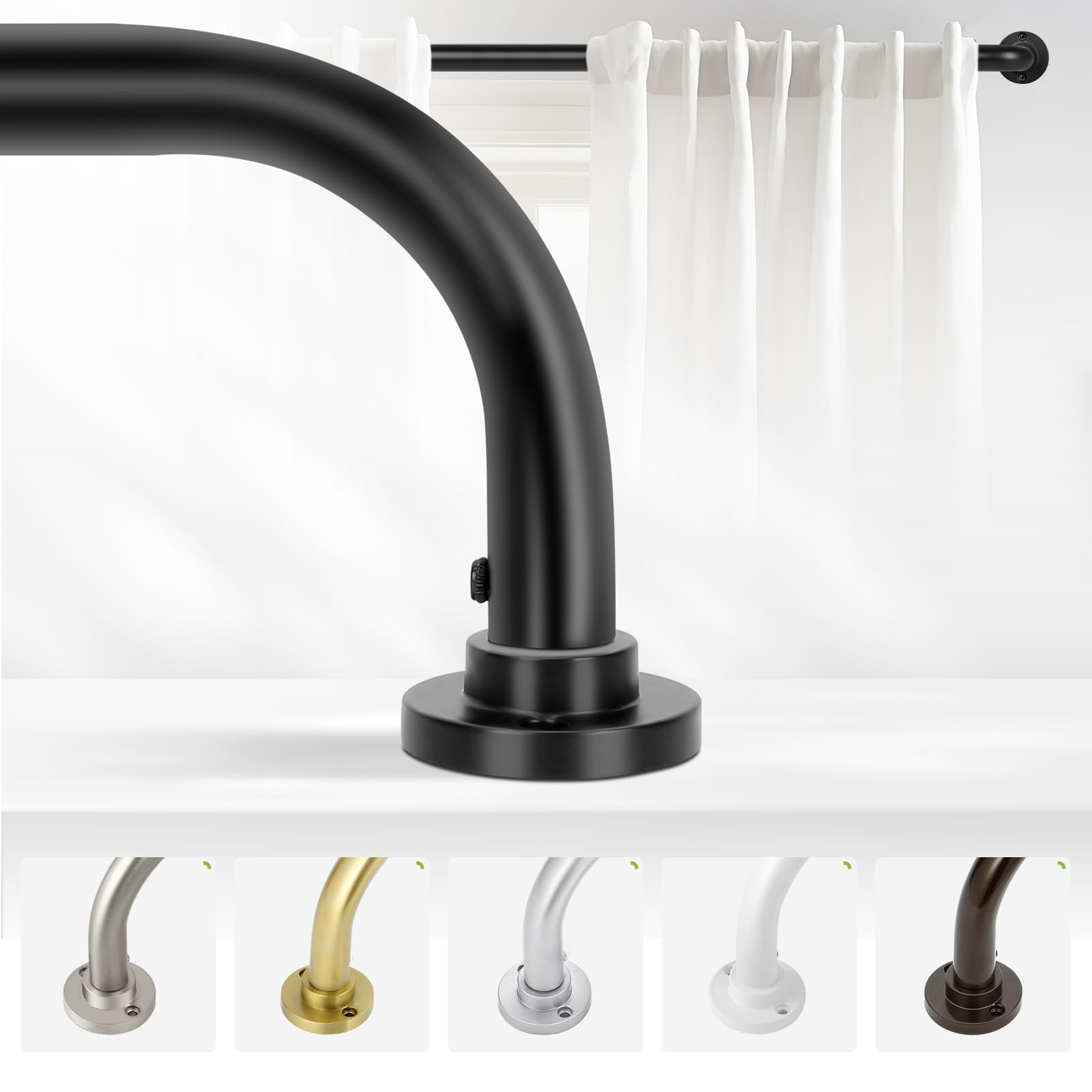 TANGWIN Wrap Around Curtain Rod,Black Curtain Rod,Curtain Rods for ...