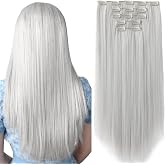 Amazon.com : SYXLCYGG Silver White Hair Extensions Clip In Hair ...