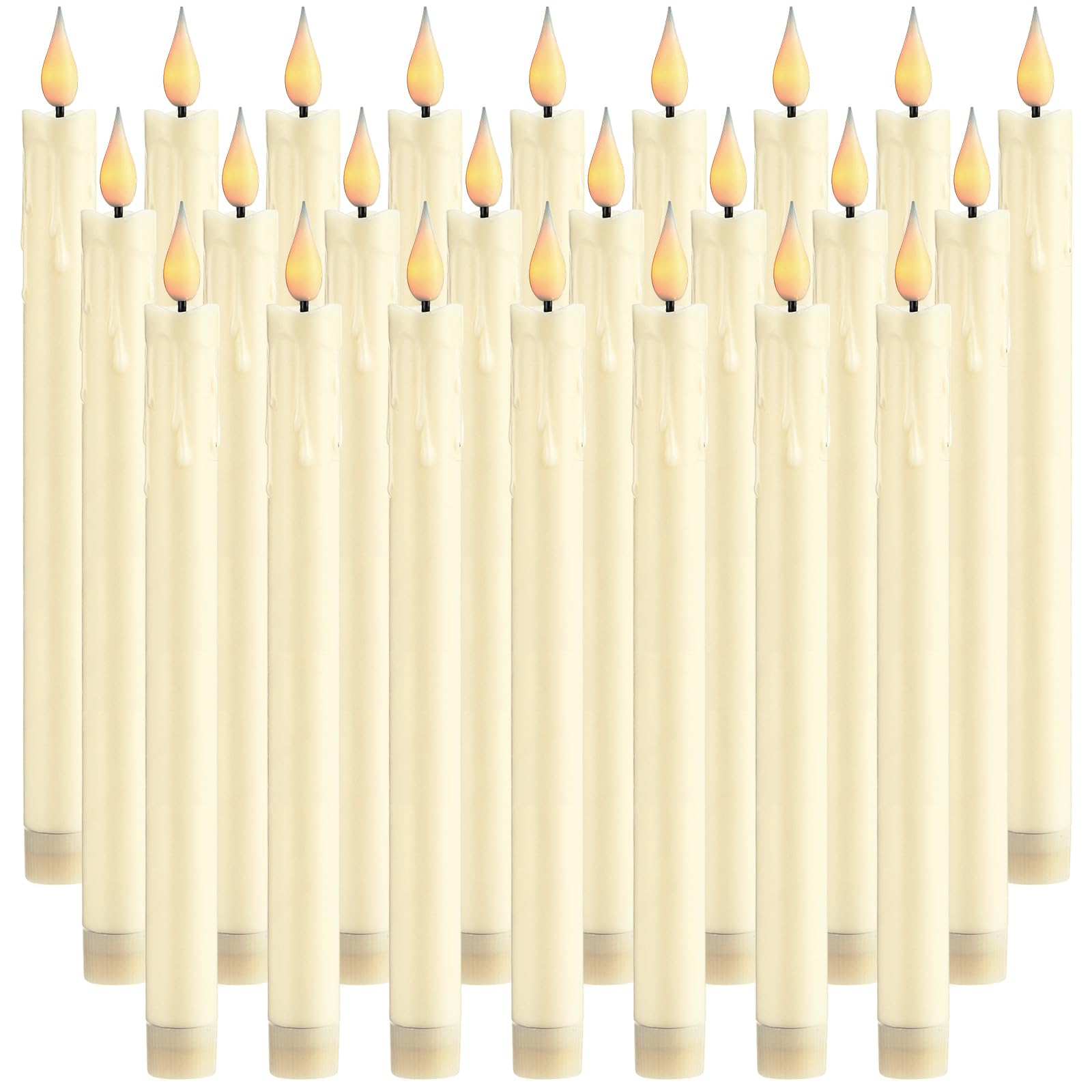 Baquler 24 Pcs 10 Inch Ivory Flameless Taper Candles Electric Fake ...