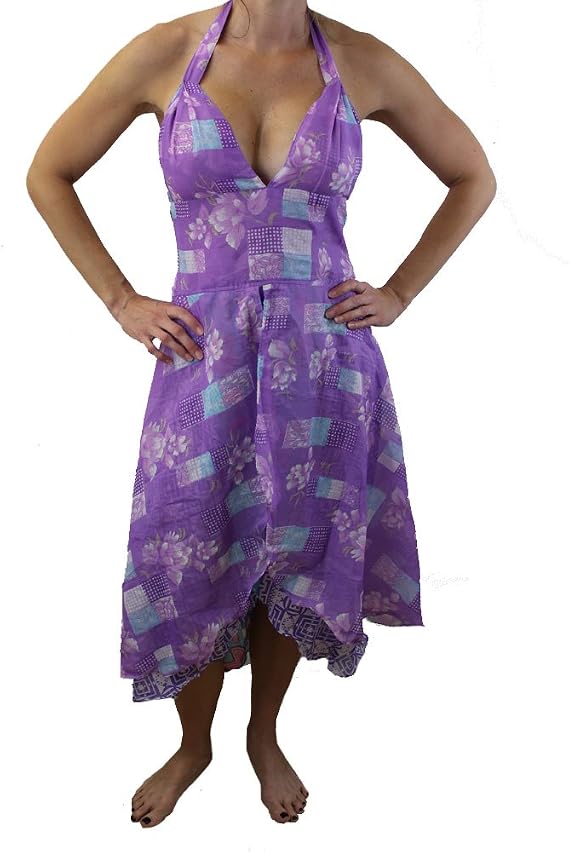 Small Women's Silk Halter Purple Sundress Layered Cocktail Dress at ...