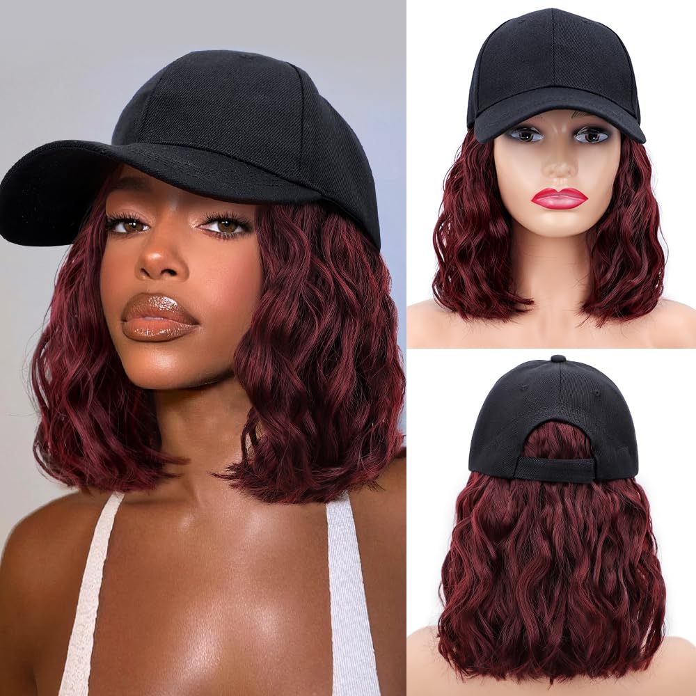 CHRSHN Hat Wig for Women Short Wave Baseball Cap with Curly Hair ...