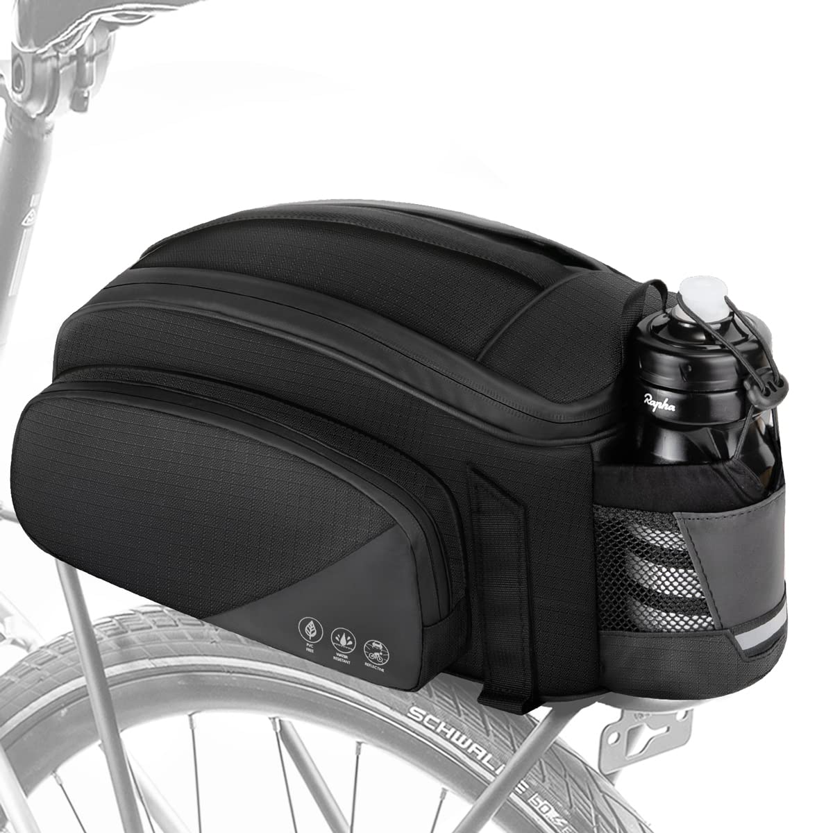 WOTOW Rear Rack Bag, 12L Waterproof Reflective Bicycle Trunk Bag ...
