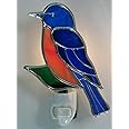 Bluebird Night Light Made from Real Stained Glass – Silver Finish ...