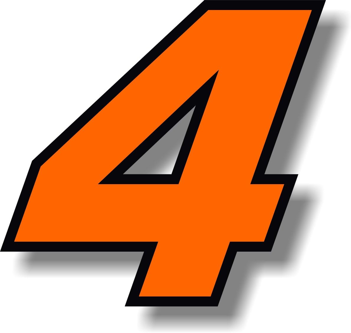 Vinyl sticker/decal Orange (Black outline), square font, race number 4 ...