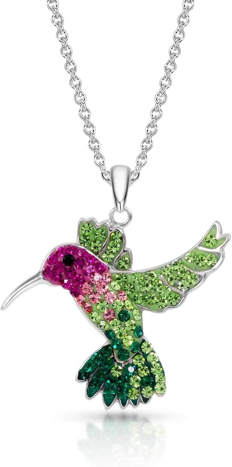BLING BIJOUX Colorful Flying Hummingbird Crystal Pendant Necklace Never ...