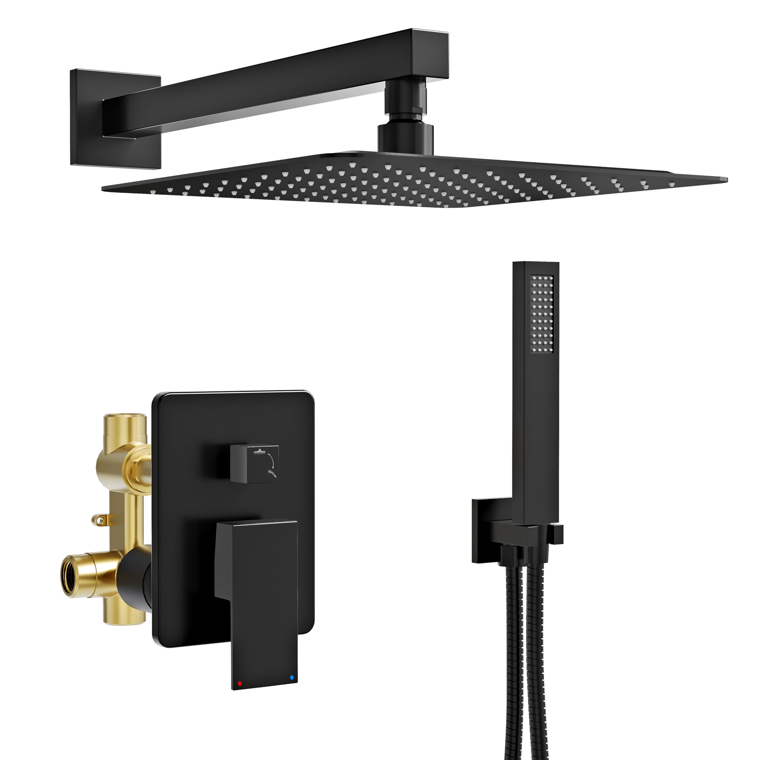 Kurpot Black Shower System, Wall Mounted Shower Faucet Set with Valve ...