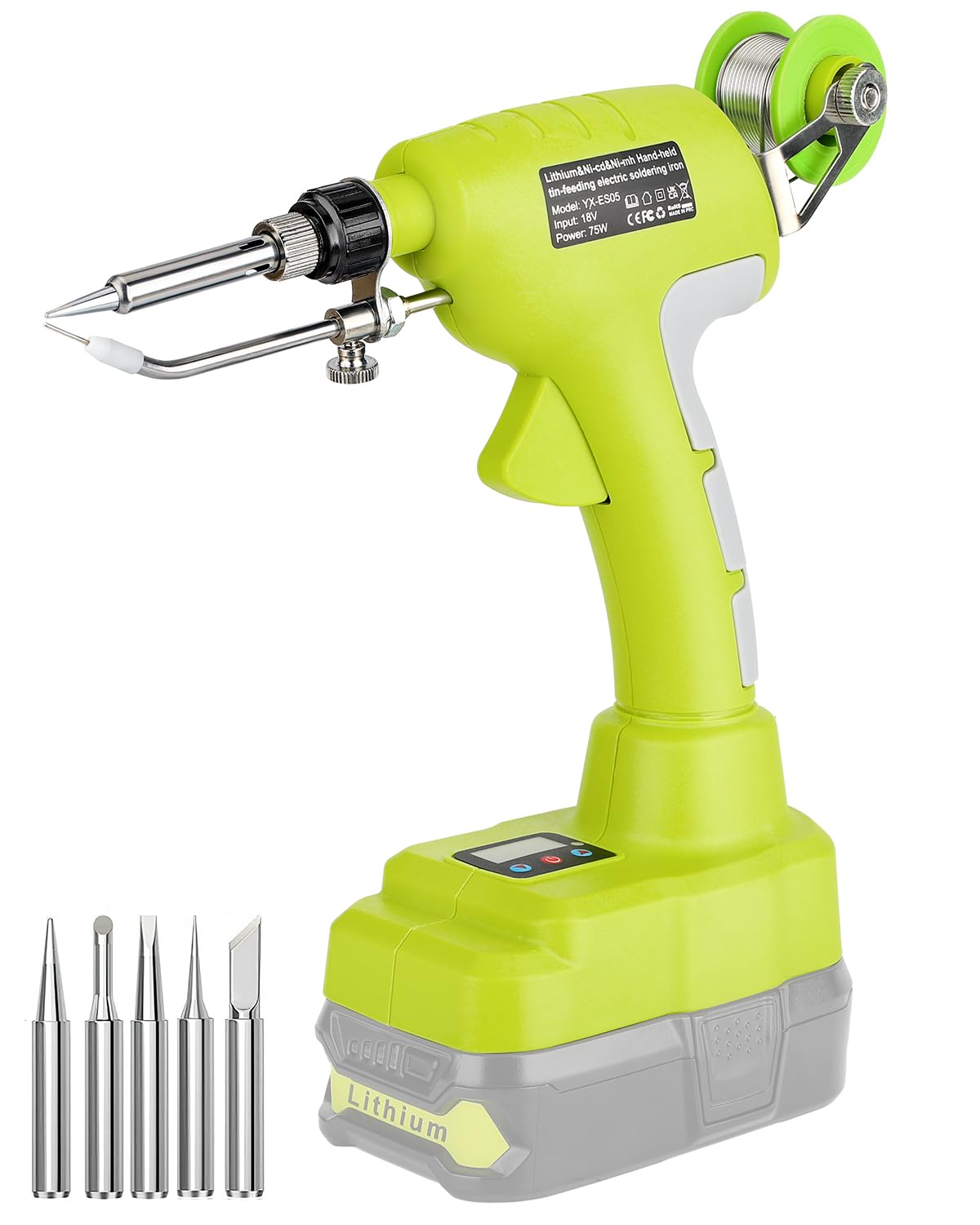 Taingwei Cordless Soldering Iron Kit for Ryobi 18v Battery,75W LED ...