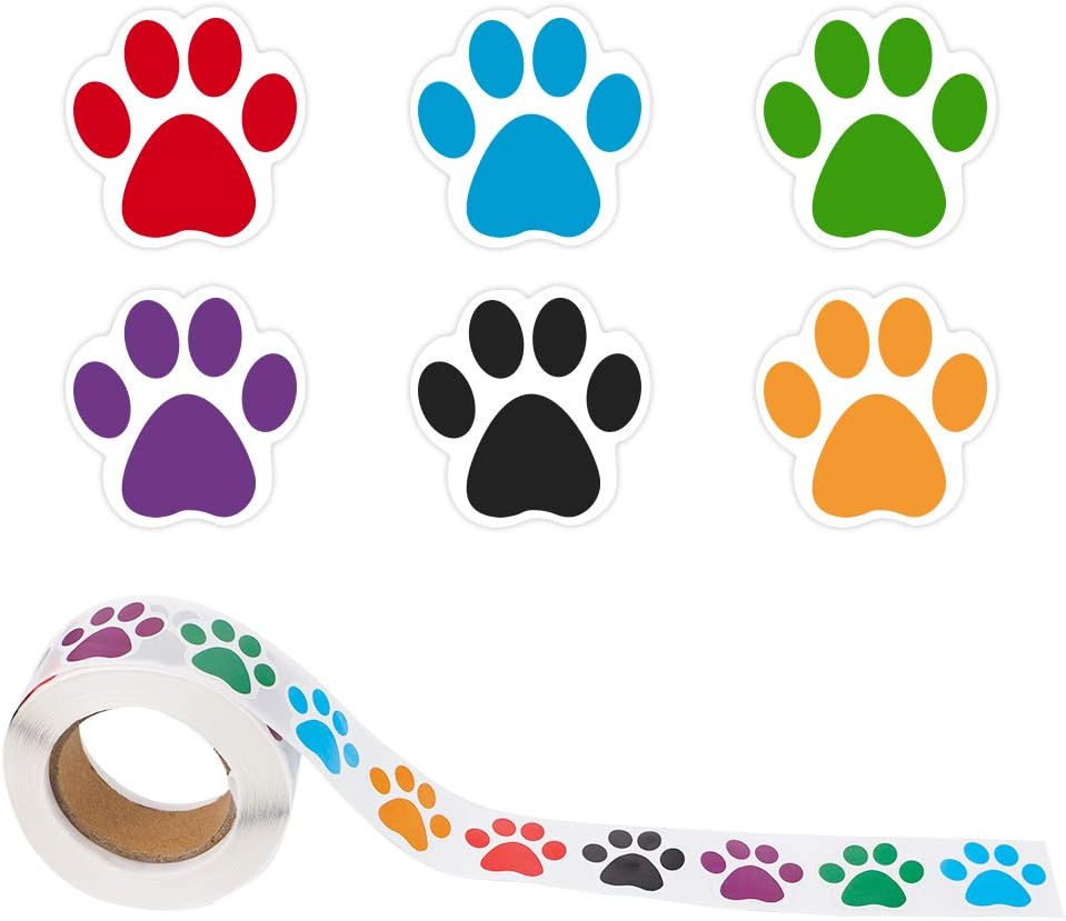 metagio 2 Rolls/1000 Pieces Colorful Paw Print Stickers Dog Paw Labels ...