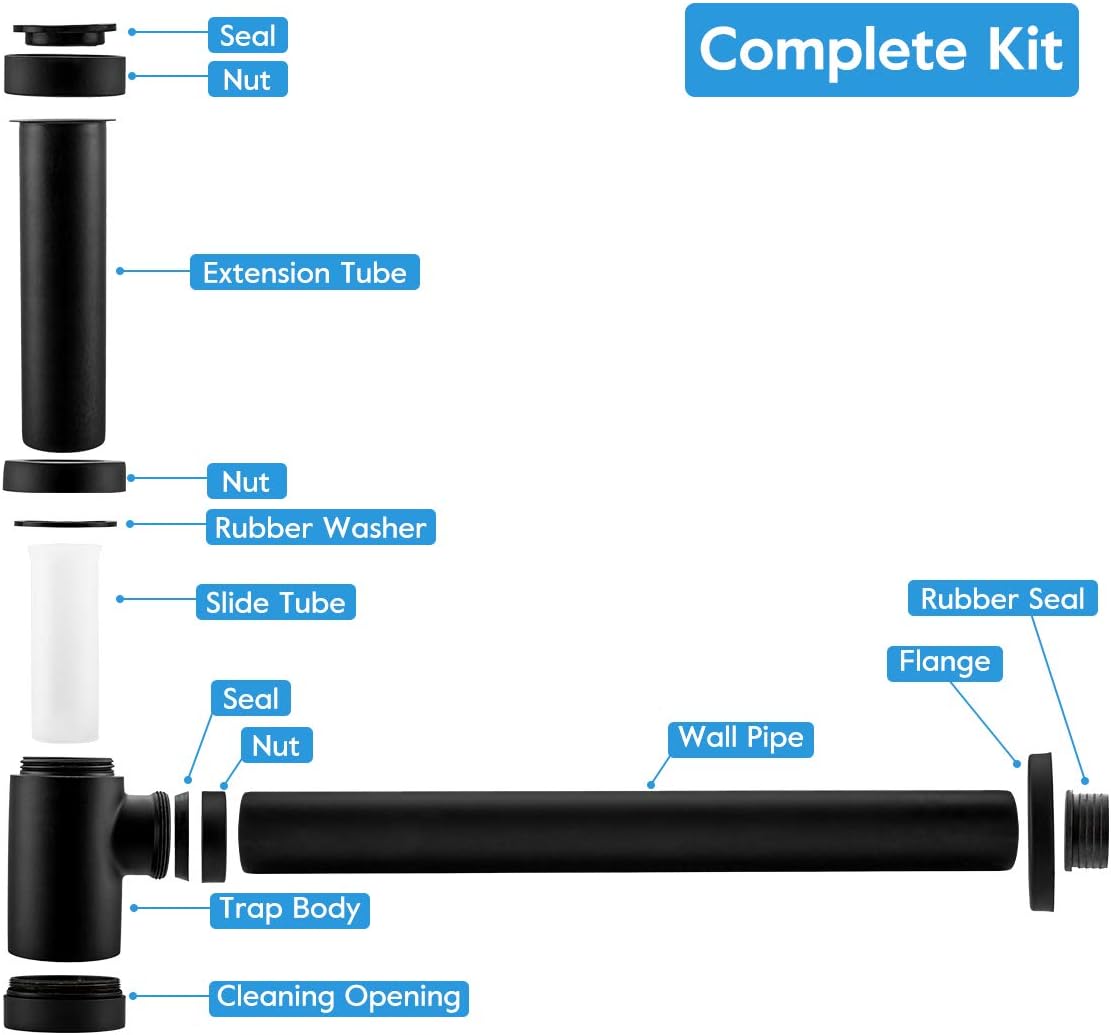 Brass Bottle Trap, Round Siphon Washbasin P-Trap, Adjustable Height ...