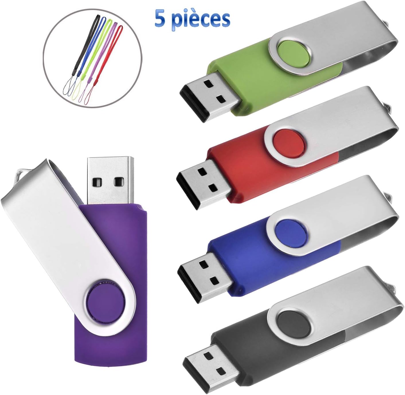 Clé USB 2 Go Lot de 5 USB 2.0 Mémoire Stick Flash Drive Pivotant ...