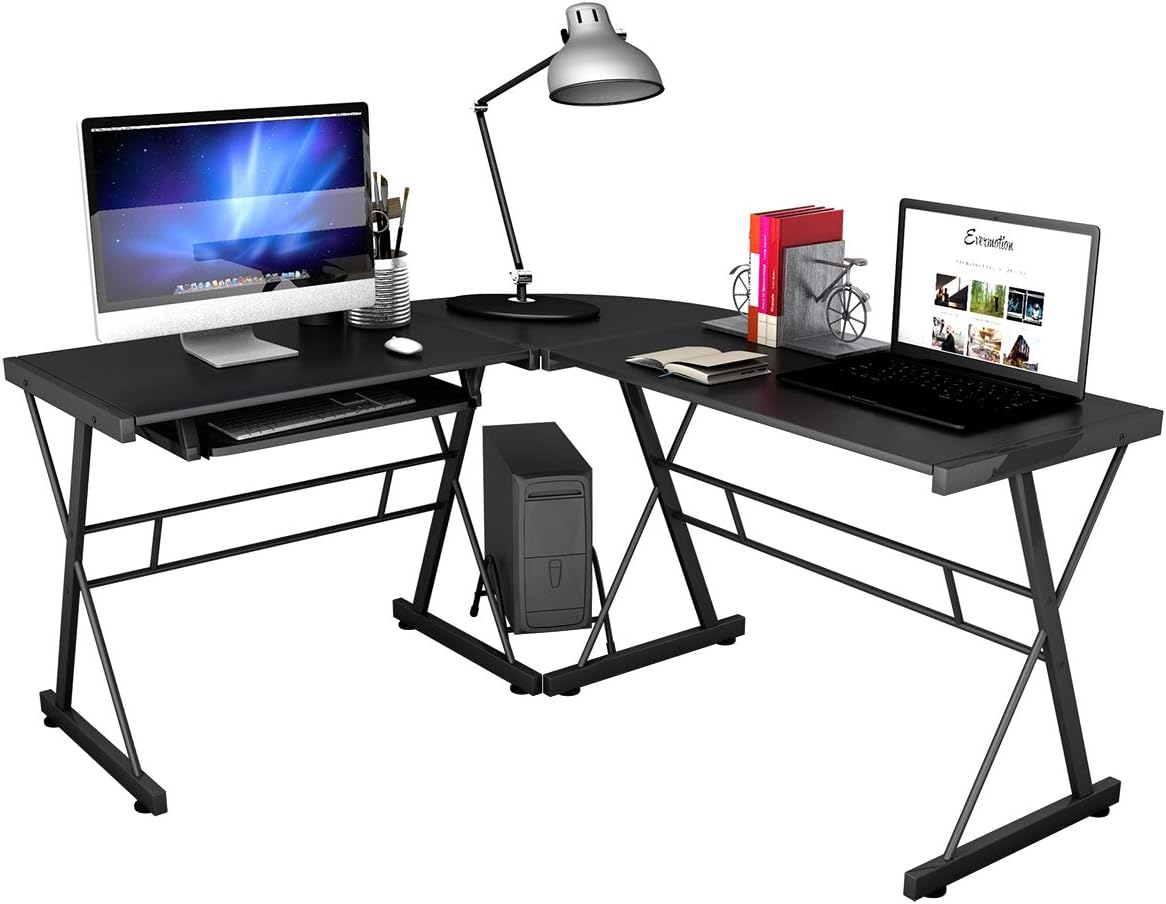 DREAMADE Computertisch L-Form, Schreibtisch aus Holz & Metall, PC Tisch ...
