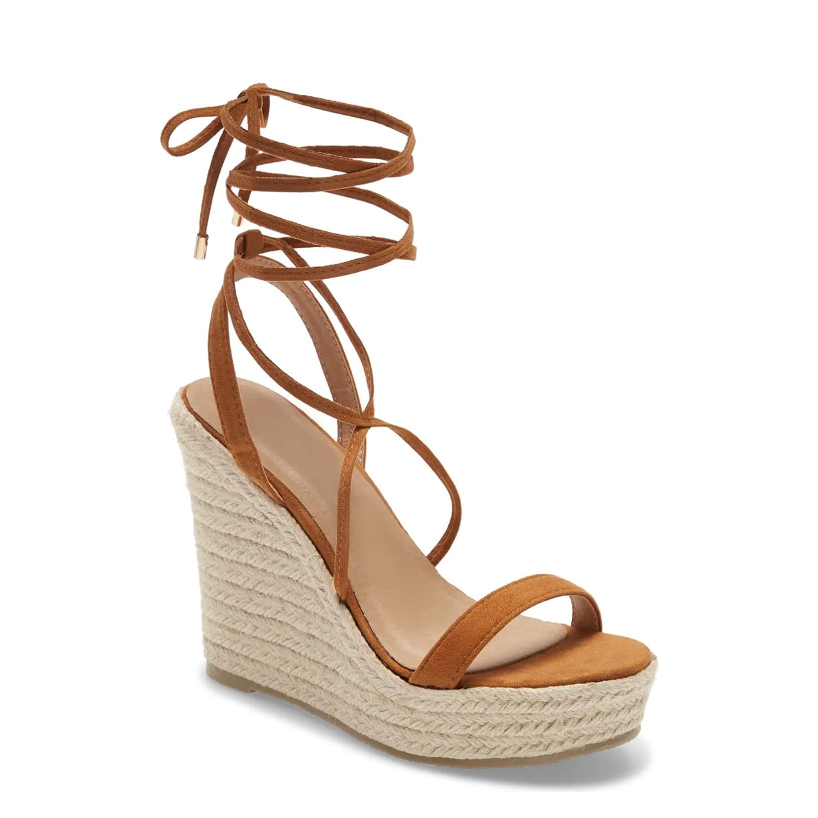 Coutgo Womens Lace Up Wedge Sandals Espadrille Slingback Ankle Cross ...