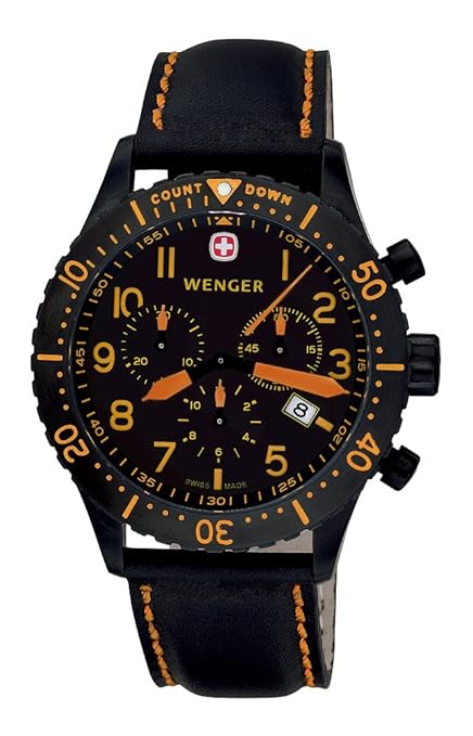 Wenger 'Aerograph' Countdown Chronograph Black Orange Dial Watch ...