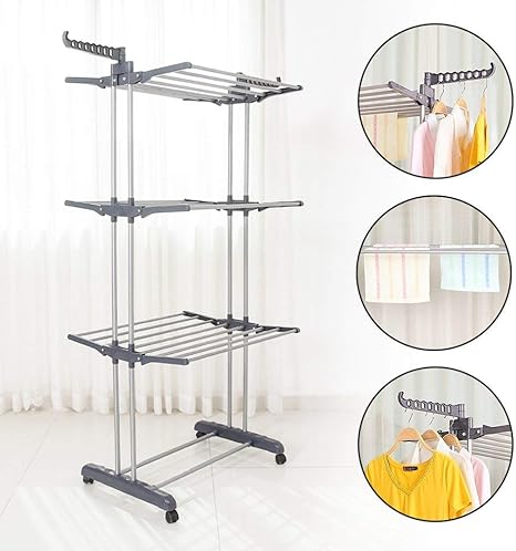 MAKPON Indoor Airer Foldable Clothes Airer Laundry Airer 3 Tier ...