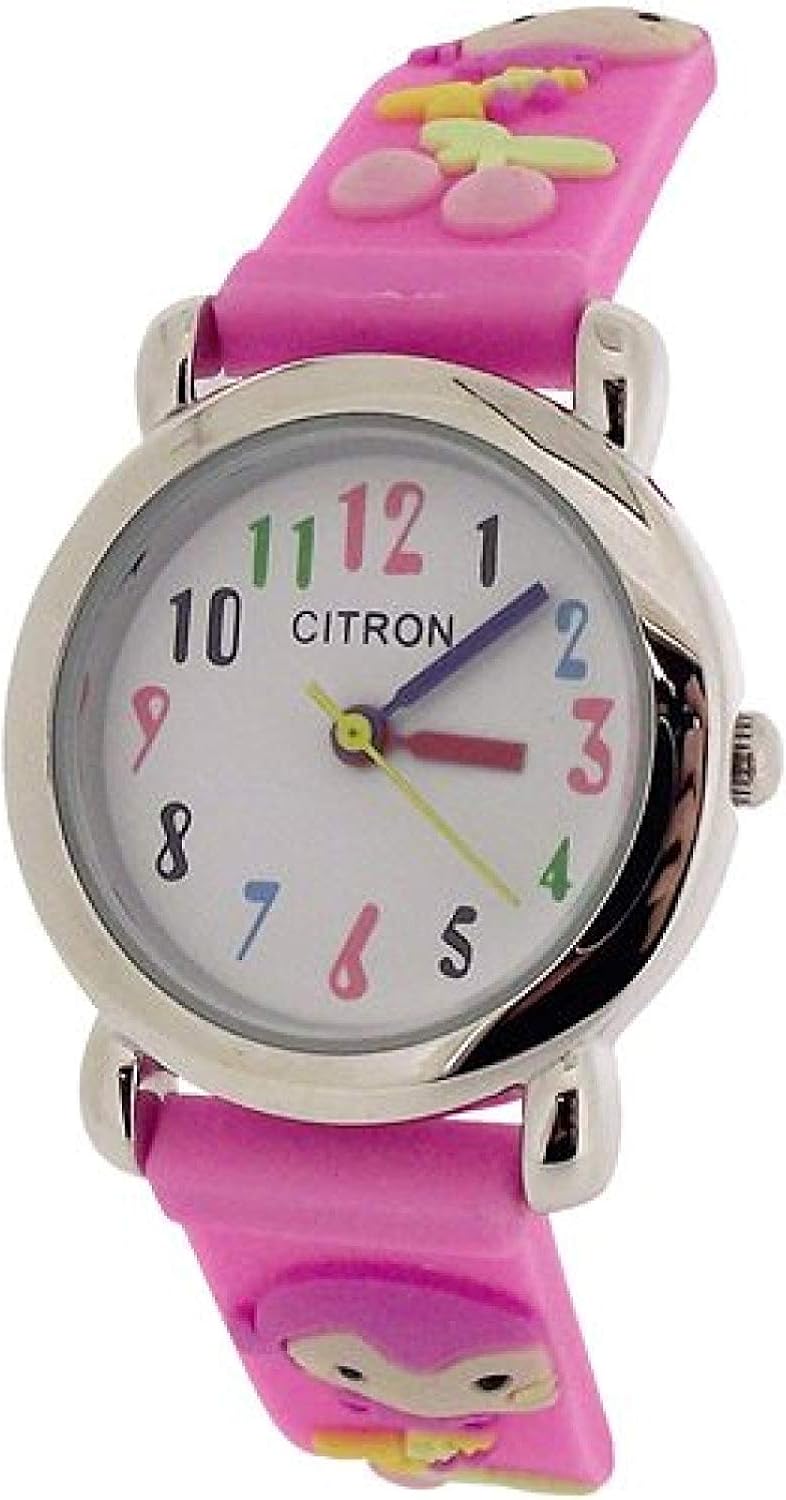 Citron Analogue Kids-Girls Little Girl Design Pink Silicone Strap Watch ...