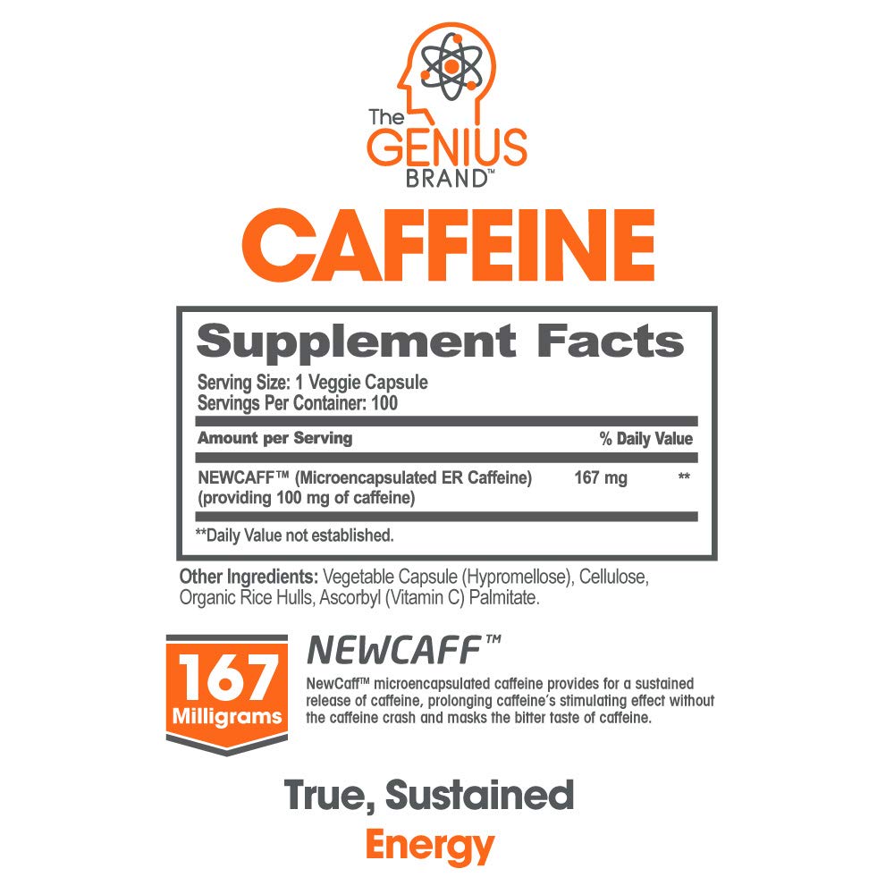 Genius Caffeine Pills 100mg, Extended-Release Microencapsulated ...