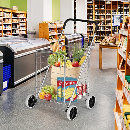 Goplus Shopping Carts For Groceries, Heavy Duty Grocery Cart On Wheels ...