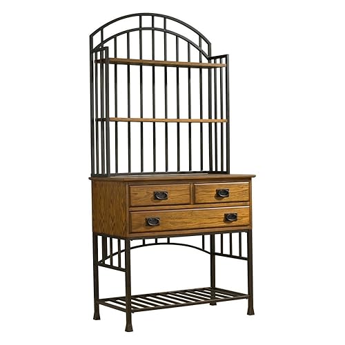 Home Styles Oak Hill Distressed Oak Bakers Rack with Hutch, Drawers ...