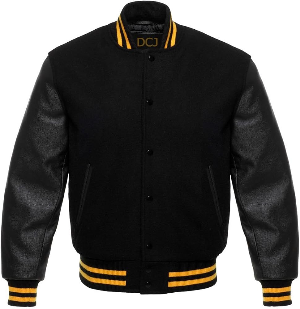 Letterman Varsity Jackets Baseball Solid Black Jacket Gold: Amazon.ca: Clothing & Accessories