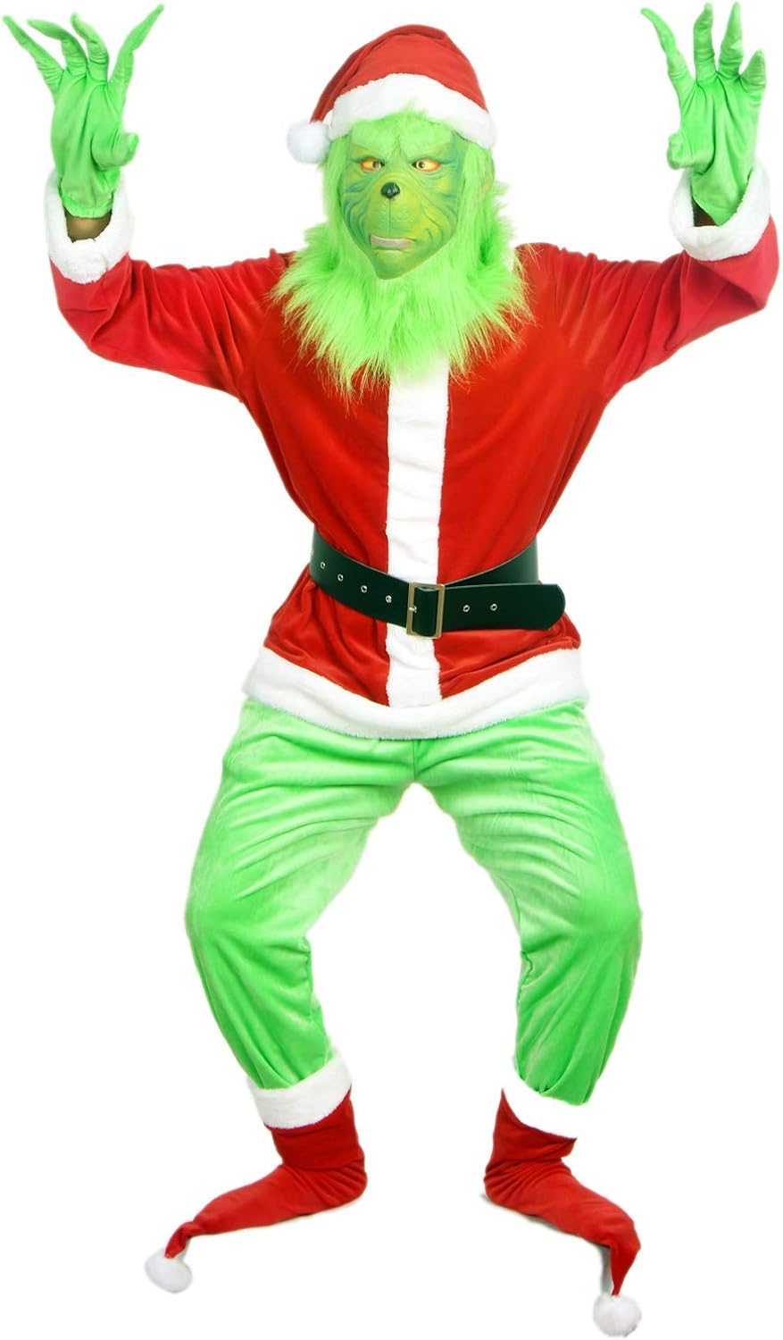 Amazon.com: Aiyee Deluxe Green Santa Costume Mask with Santa Hat Shoes ...