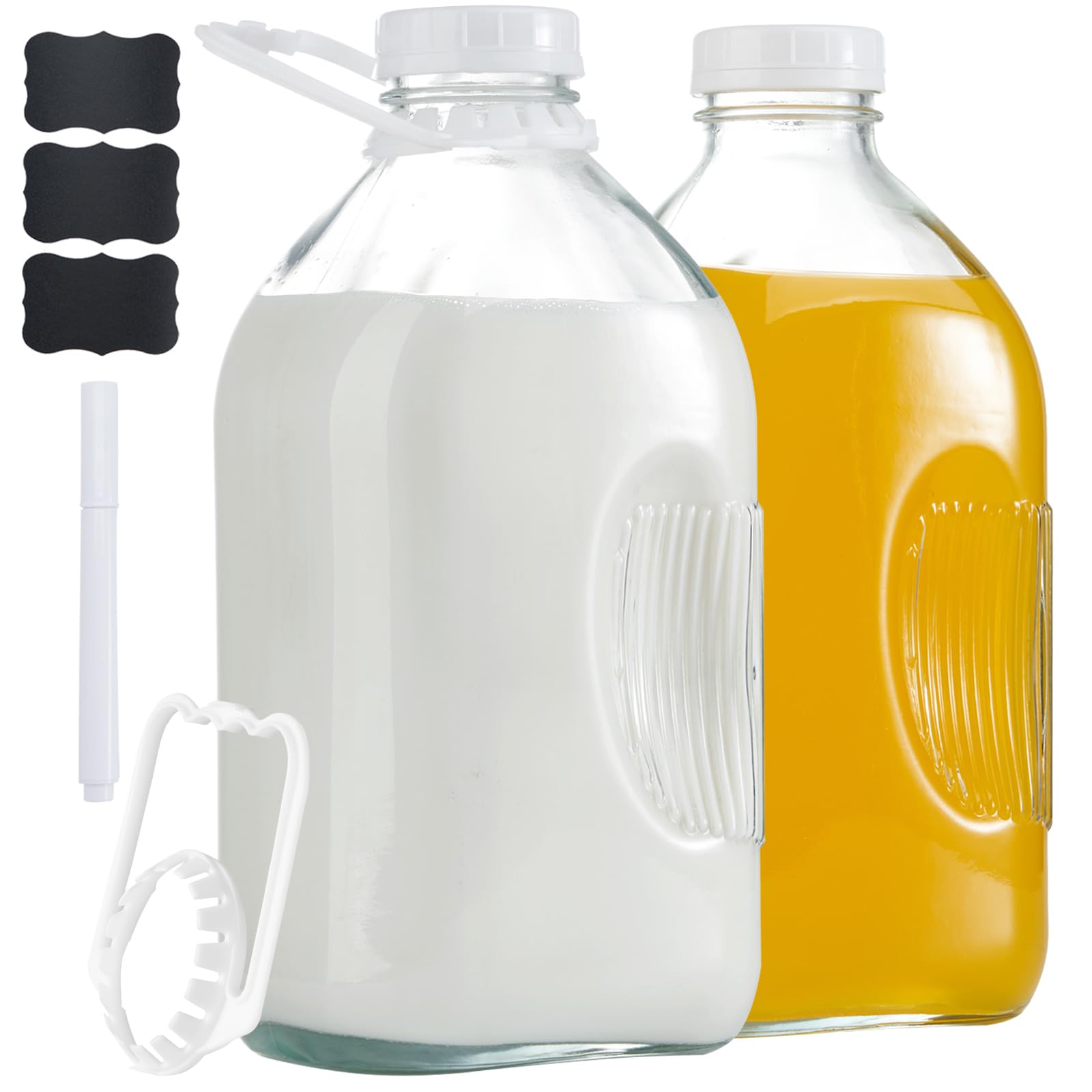 FyndraX Glass Milk Jugs Bottles - Half Gallon / 2Qt Container Pitcher ...