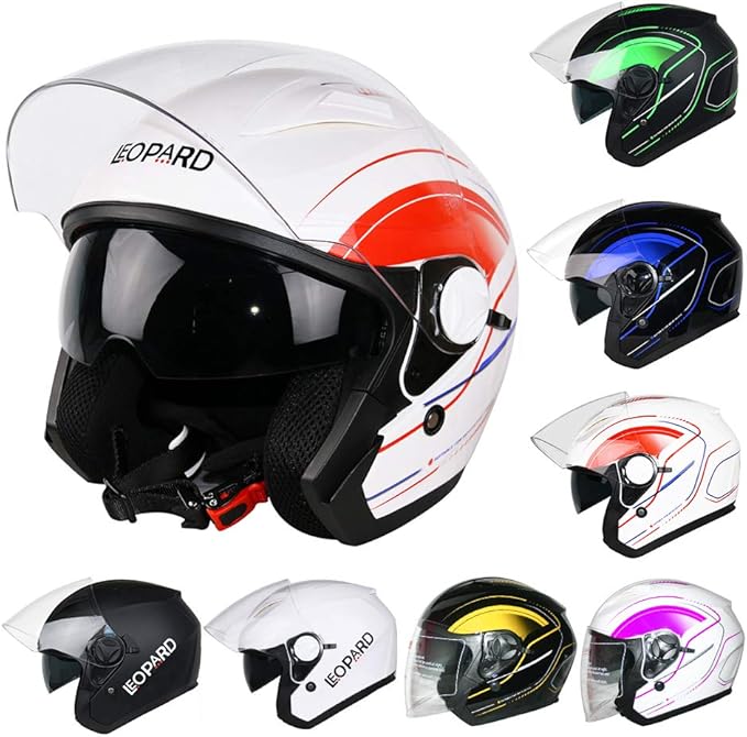 Leopard LEO-608 Double Sun Visor Open Face Motorbike Motorcycle Helmet ...