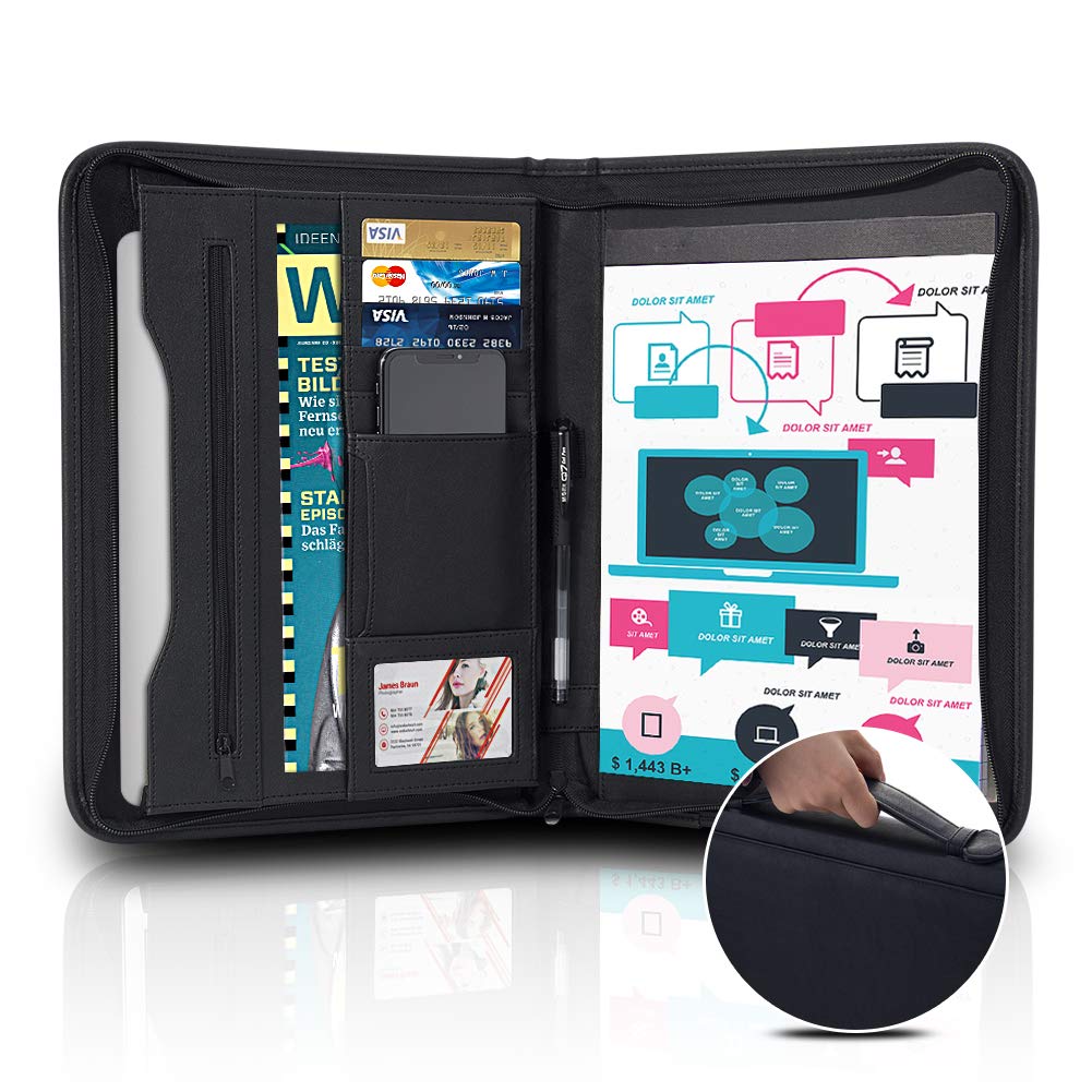 TYSON Padfolio Portfolio Leather Zippered Writing Pad with Pockets and ...