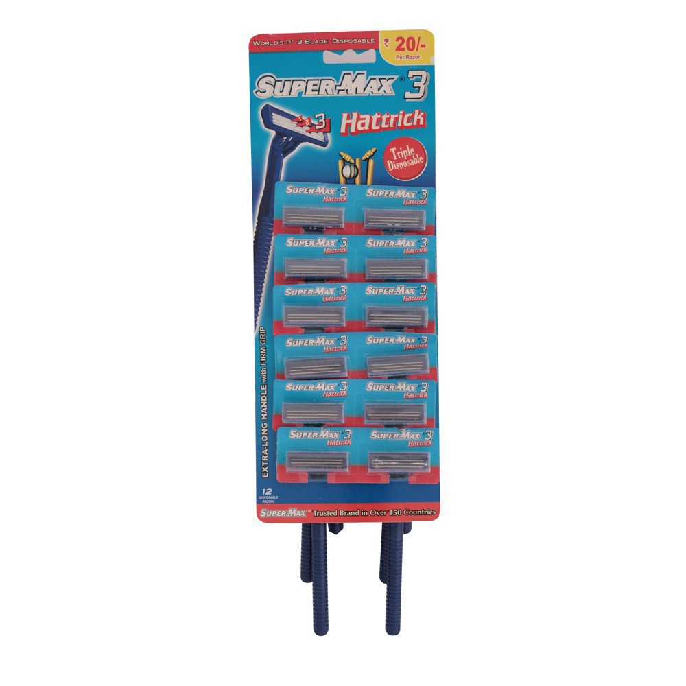 Buy Super Max 3 Hattrick Triple Blade Disposable - 12 Razor Online at ...