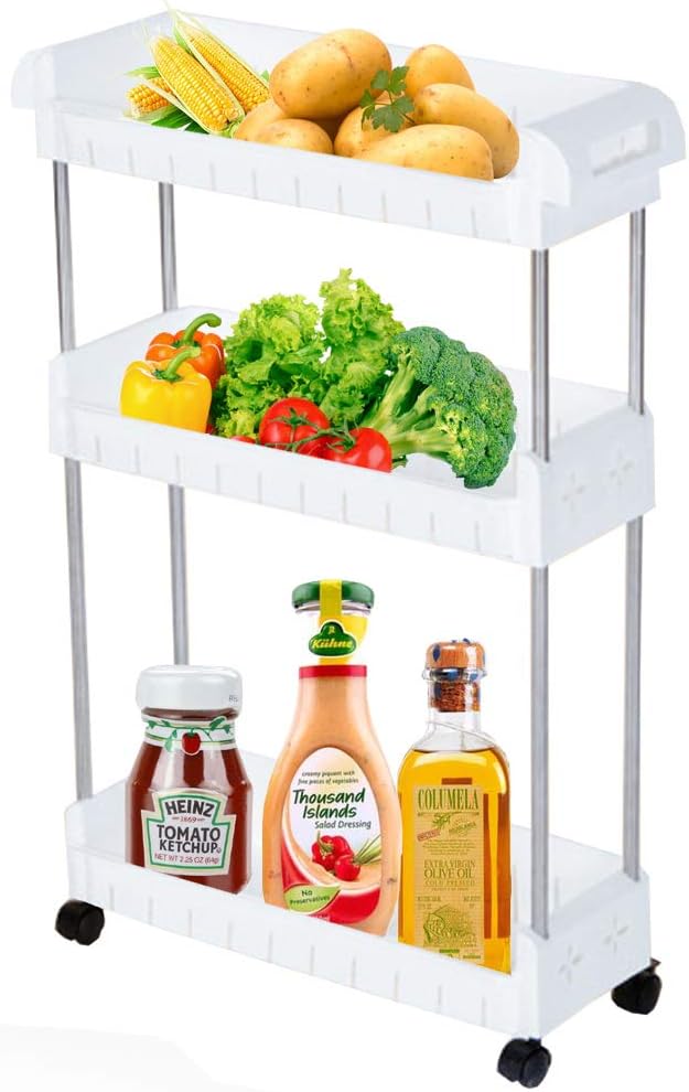 AIYoo Gap Kitchen Slim Slide Out Storage Tower Rack-White 3 Tier Mobile ...