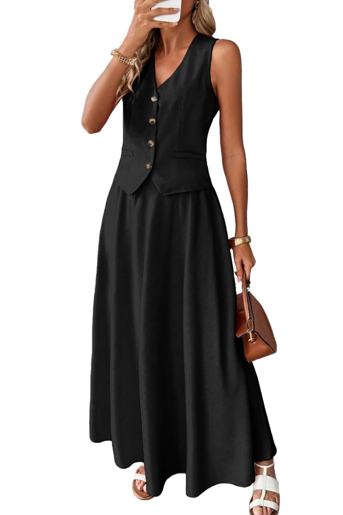 ELLEVEN Linen Sets for Women 2 Piece Skirt Outfits Summer Two Piece ...