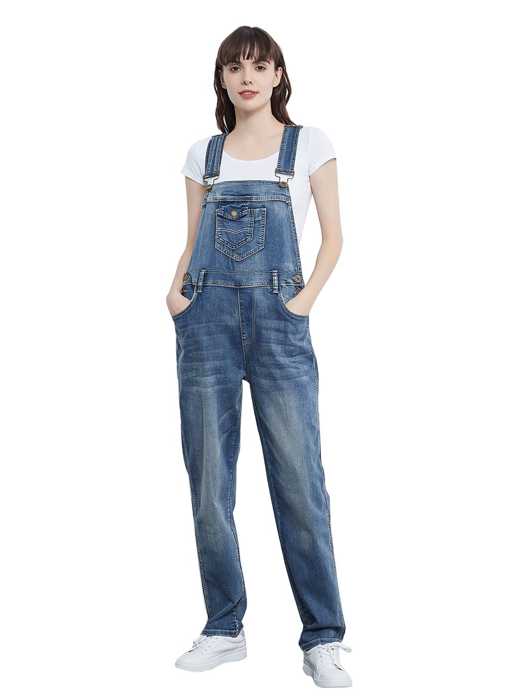 Anna-Kaci Womens Overalls Casual Vintage Loose Straight Leg Denim Bib ...
