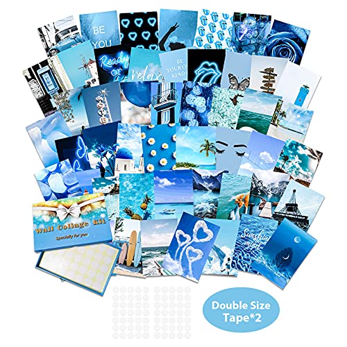 Blue Wall Collage Kit Aesthetic Pictures 50 Set 4x6 Inch Art Photos ...