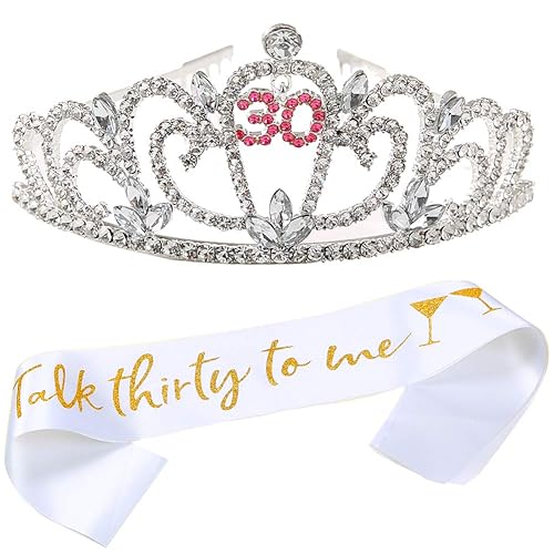 30th Birthday Decorations Rhinestone Birthday Crowns and Sash for Women ...
