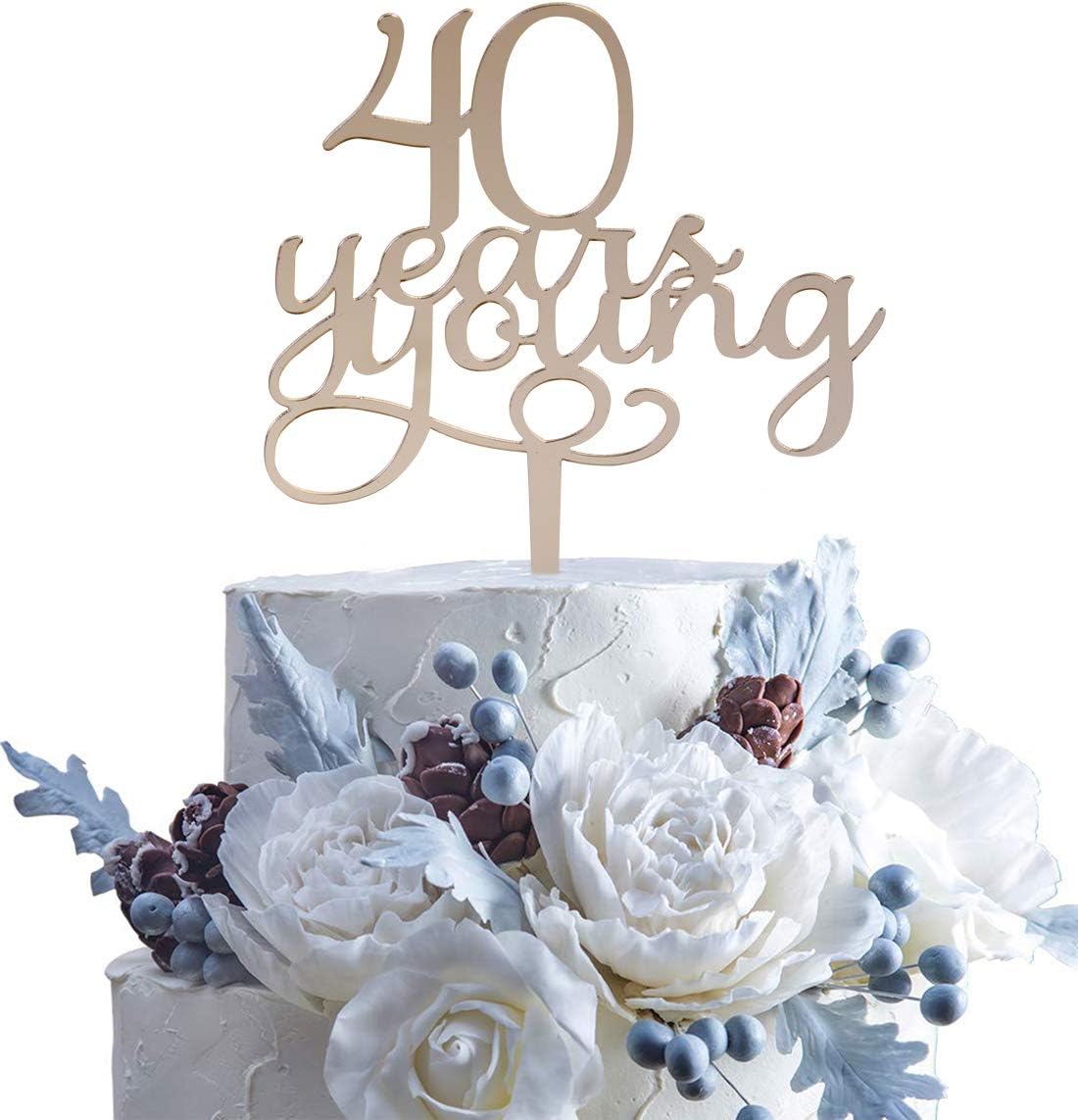 Amazon.com: Rose Gold 40 Years Young Cake Topper 40 Birthday Cake ...