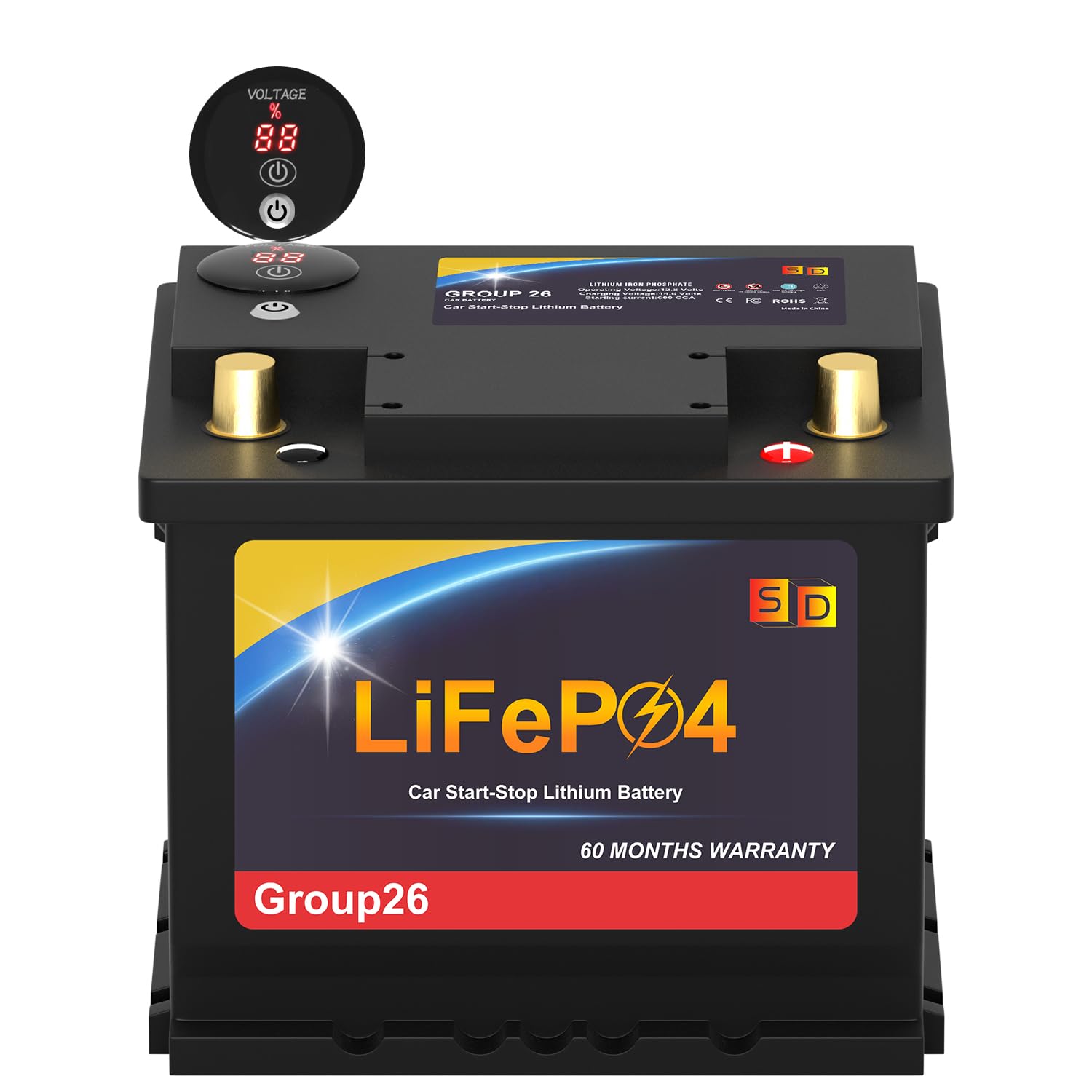 Lithium Car Battery Start and Stop, 12.8V 576WH Group 26 LiFePO4 ...