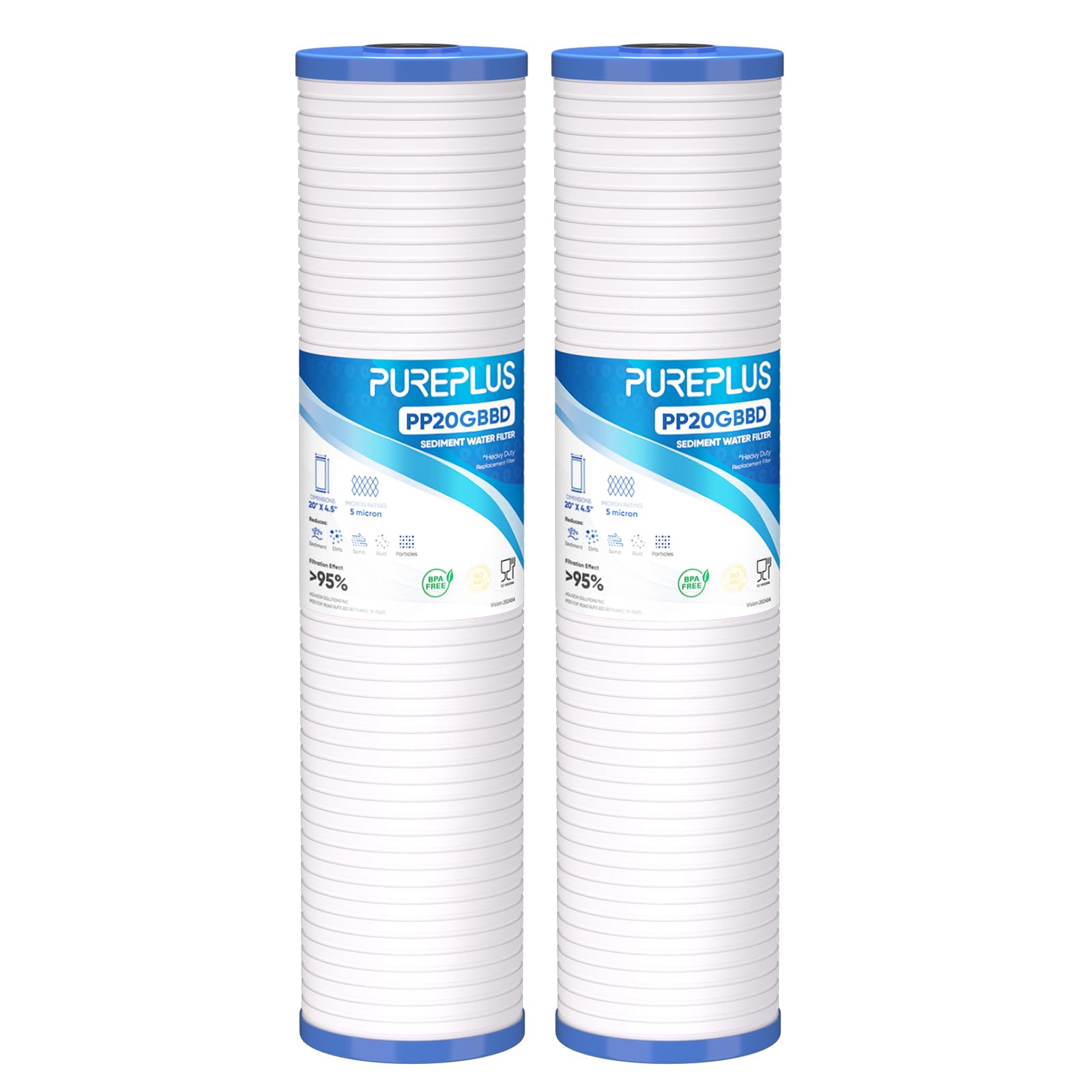 PUREPLUS 5 Micron 20" x 4.5" Whole House Sediment Home Water Filter ...