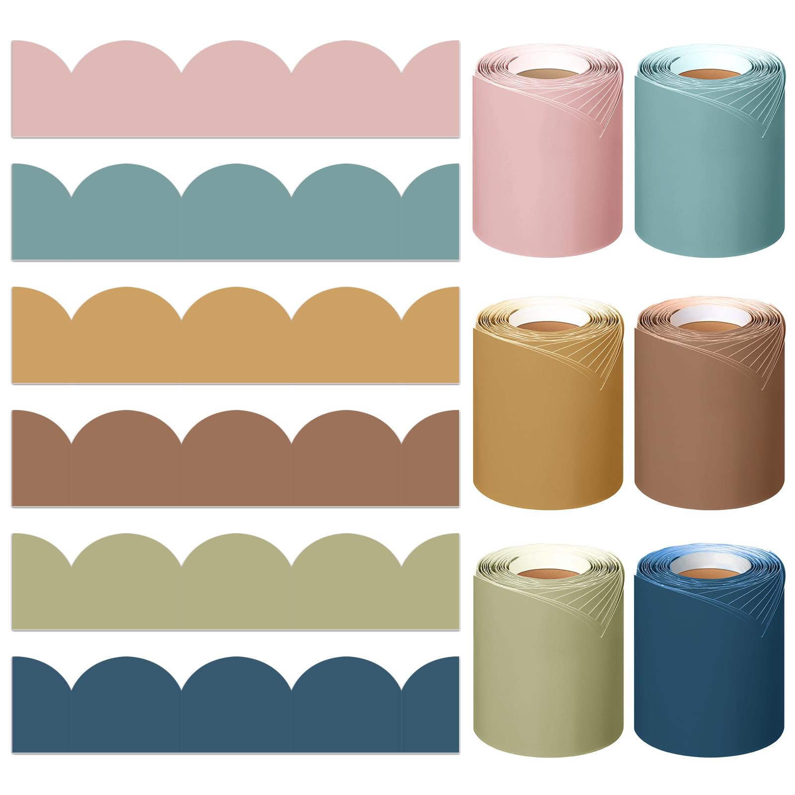 Fuutreo 6 Rolls 196. 8 ft Bulletin Board Borders, Colorful Scalloped ...