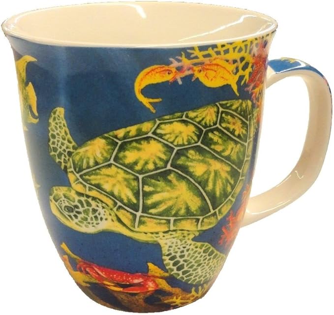 Coastal Tropical Green Sea Turtle Swimming 16 Ounce Coffee Latte Mug ...