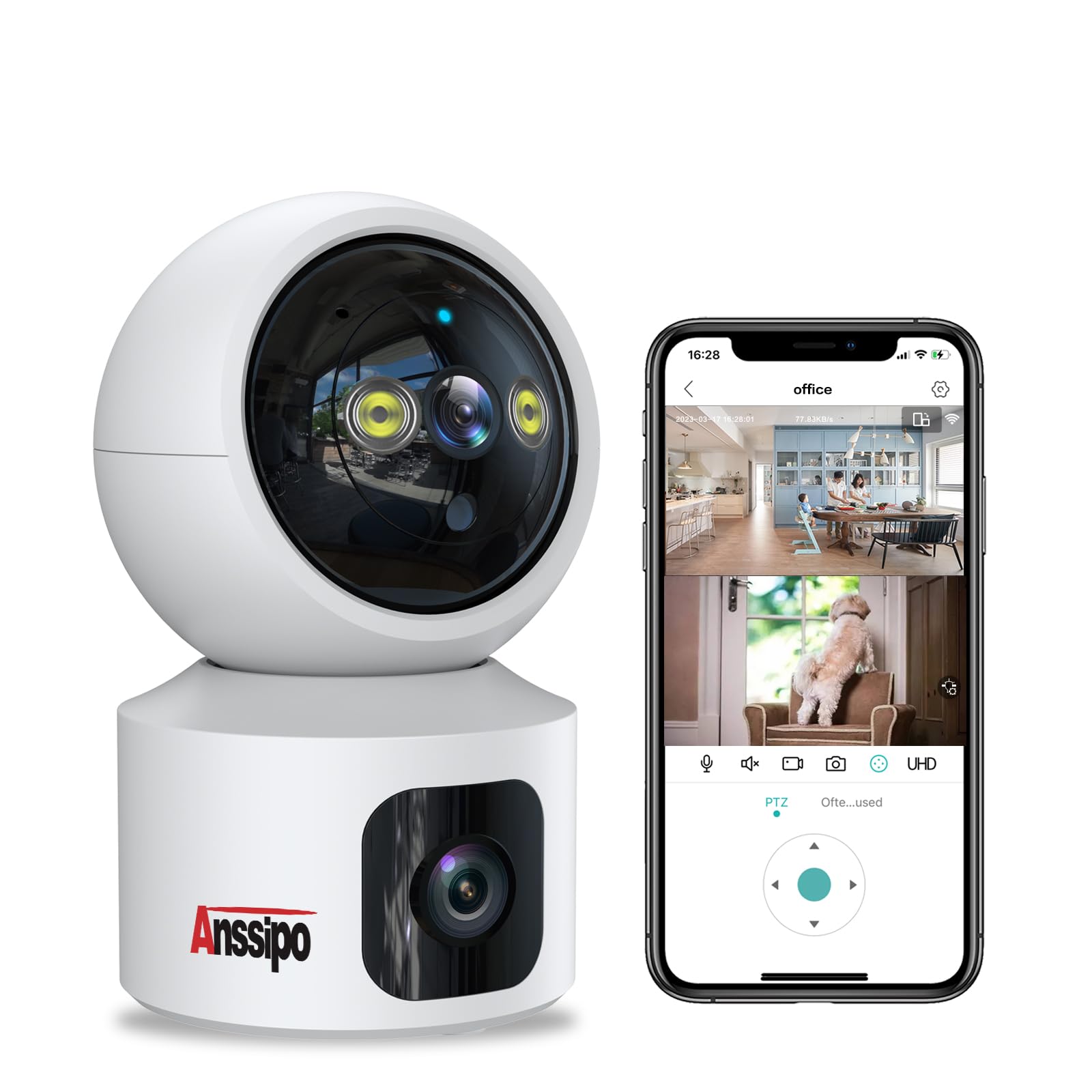 Dual Lens Baby Camera Monitor, Smartphone 360° Viewing Angle Pet/Dog ...