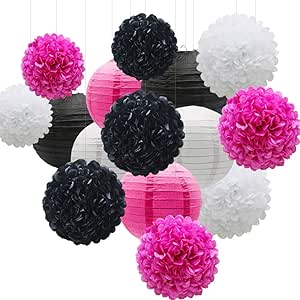 Amazon.com: 15pcs Hanging Party Decorations Set, Hot Pink White Black ...