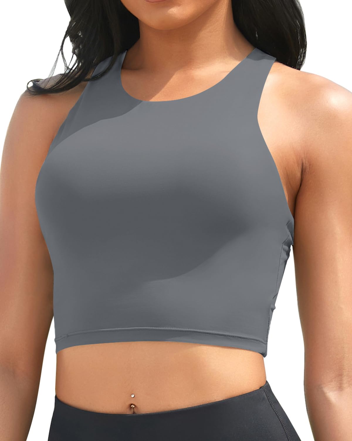 Yonique Women Bikini Top Only Crop Swim Top Longline Swimsuit Tops High ...