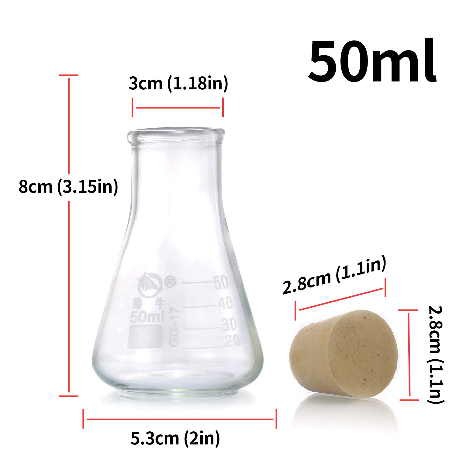 Young4us Glass Erlenmeyer Flask Set, (250 Ml, 150 Ml & 50 Ml) Graduated ...