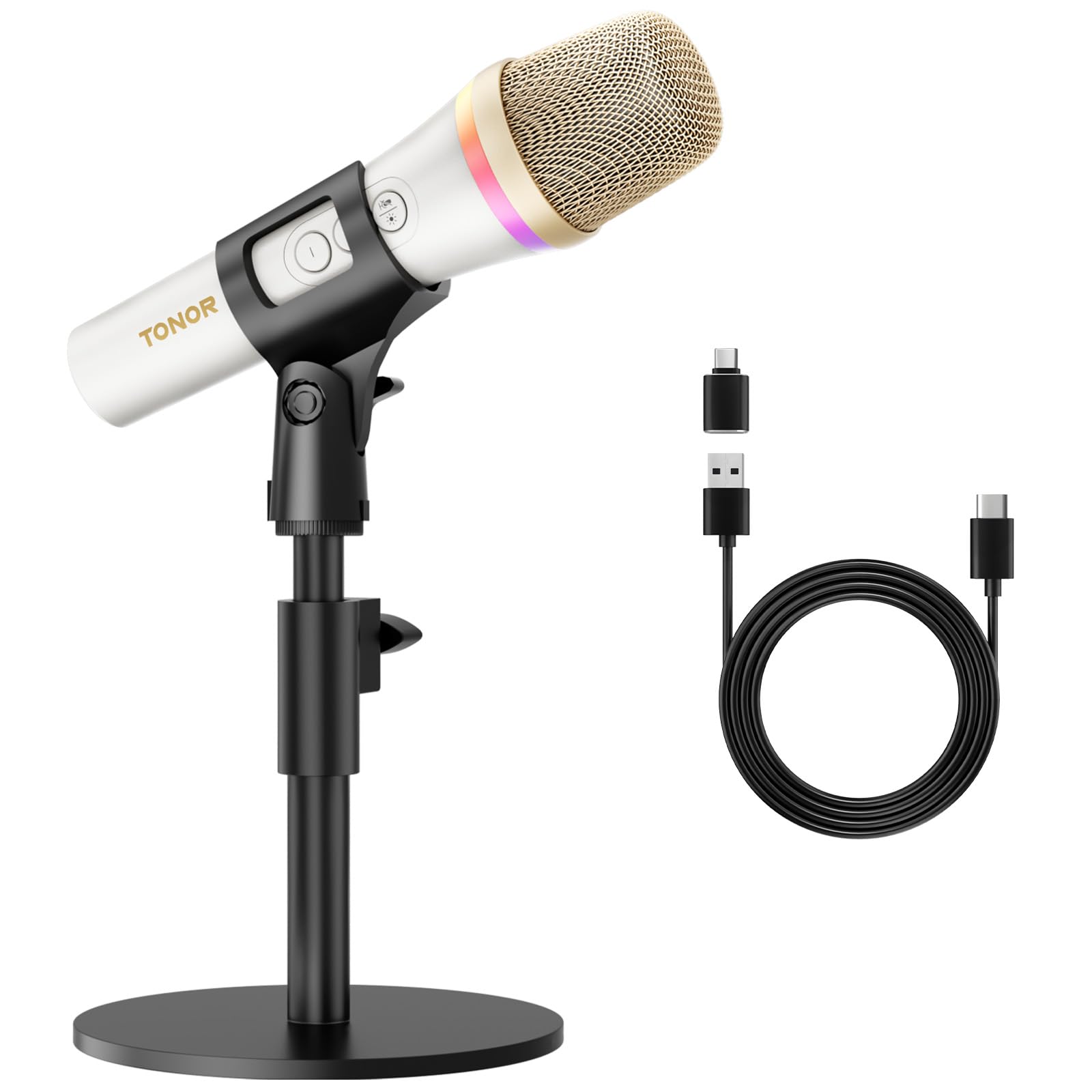 TONOR USB/Type C Dynamic Microphone for PC, RGB Podcast Computer Gaming ...