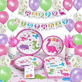 Amazon.com: Pink Little Dino Girl Dinosaur Birthday Party Supplies Set ...