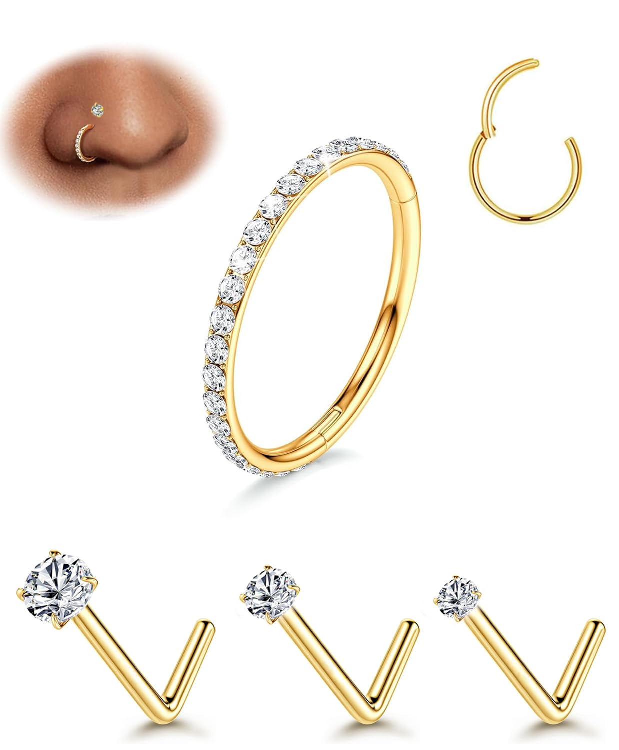 Purbeaut 18G Nose Rings Hoops and 20G Nose Studs Set for Women Men ...