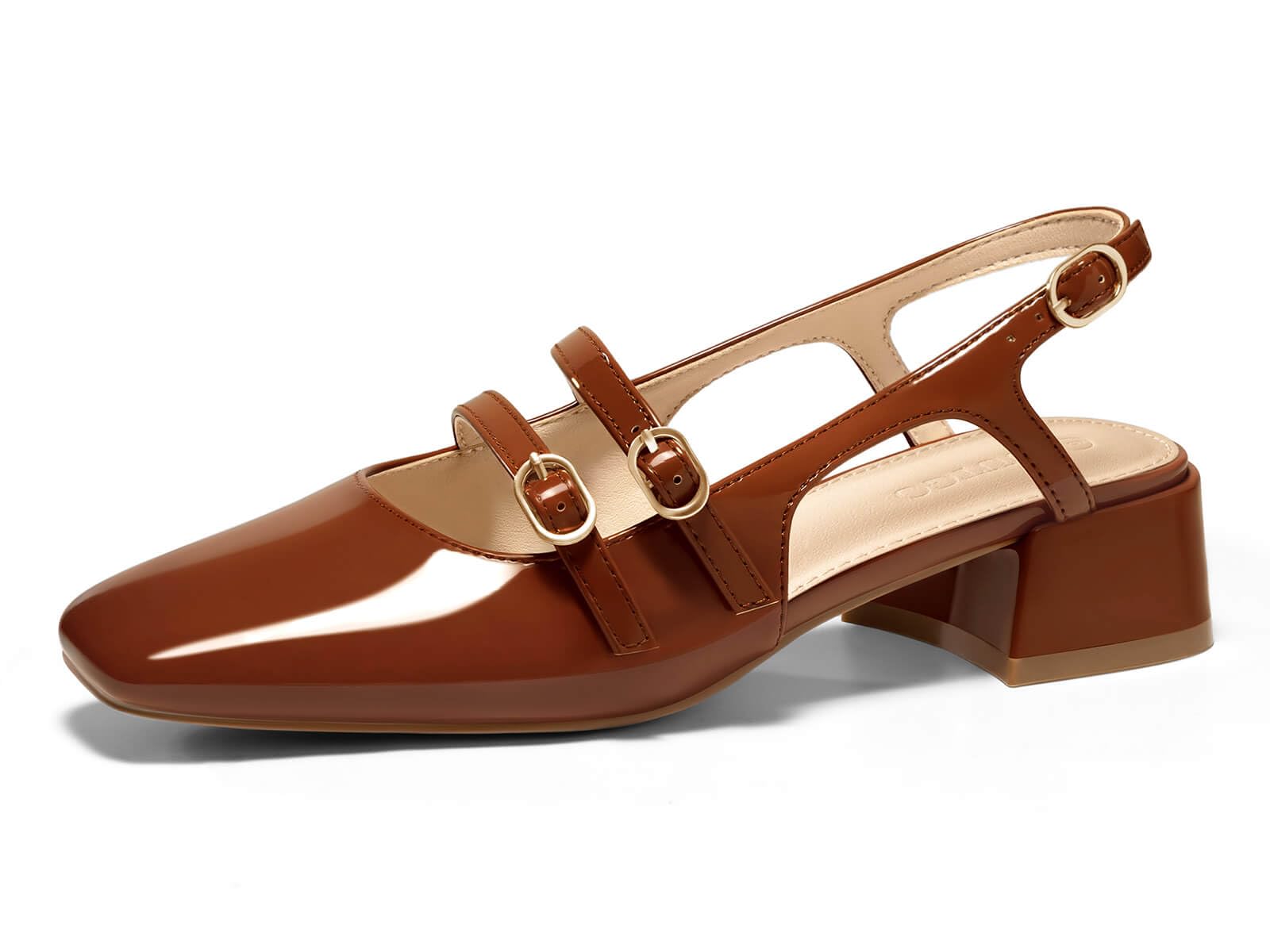 Coutgo Womens Mary Jane Chunky Low Heels Slingback Pumps Closed Square ...