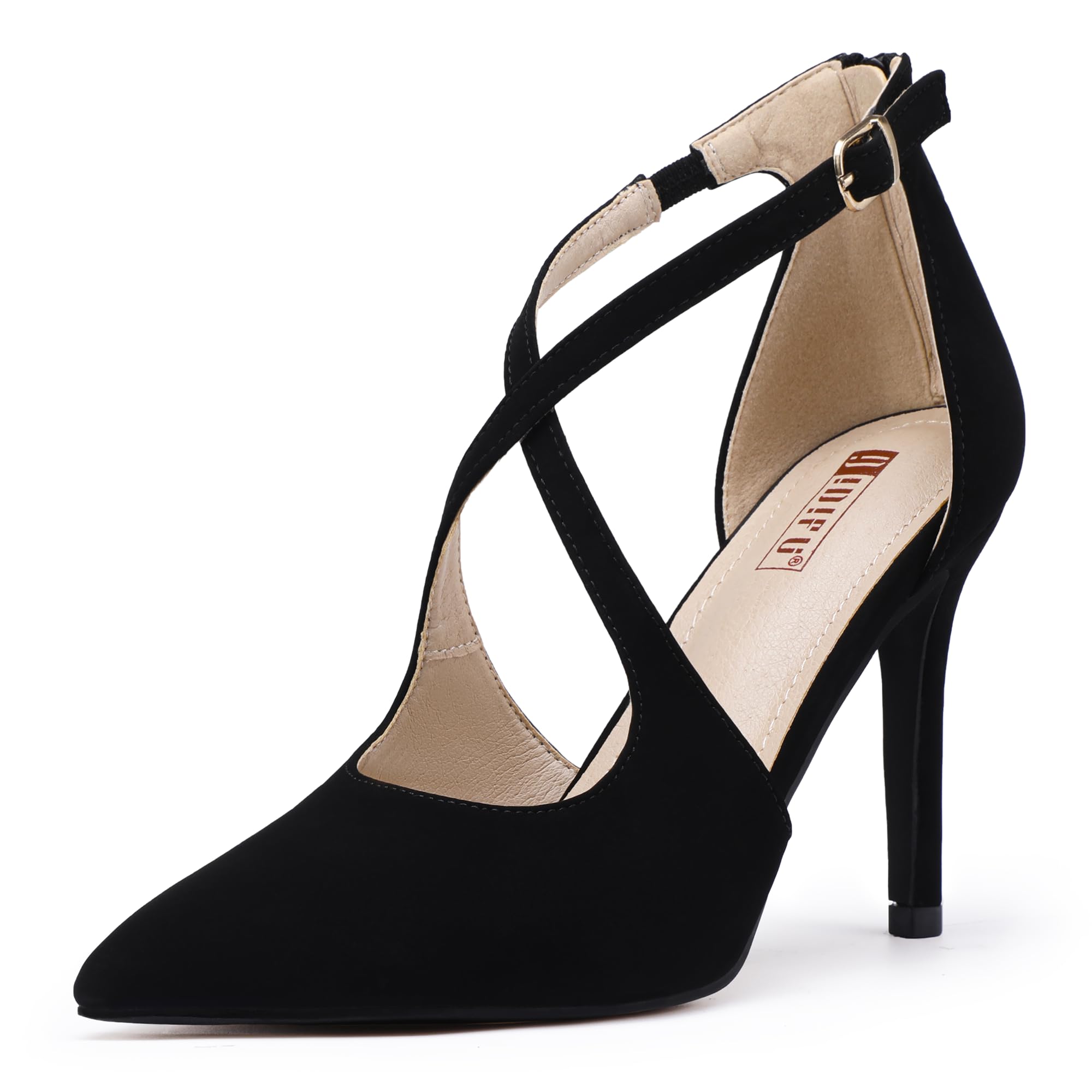 IDIFU Black Women's Pumps Closed Toe Stiletto Strappy Wedding Bridal ...