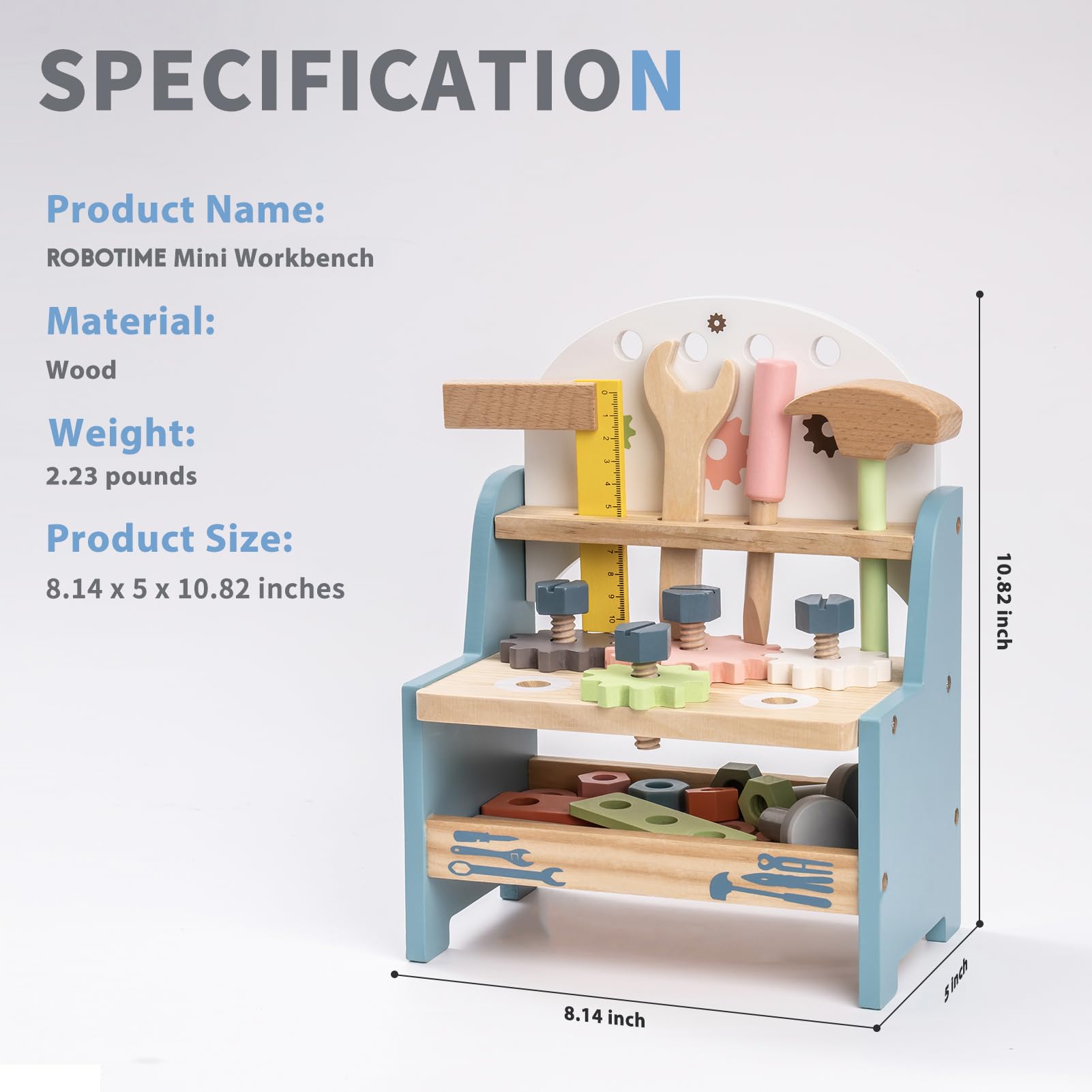 ROBOTIME Tool Bench Set For Toddlers - Mini Wooden Work Bench For Kids ...